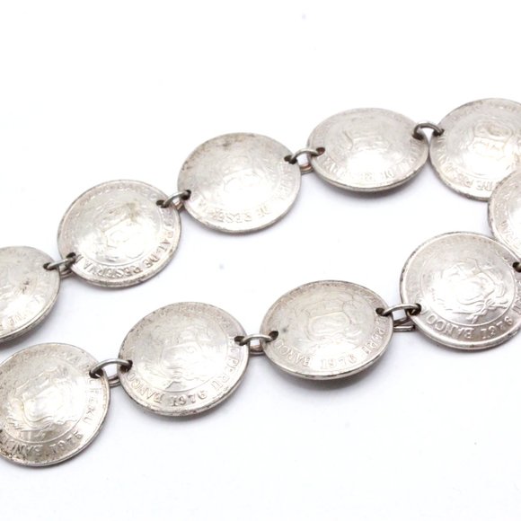 Jewelry | Vintage Peru Tupac Amaru Coin Silver Link Bracelet | Poshmark